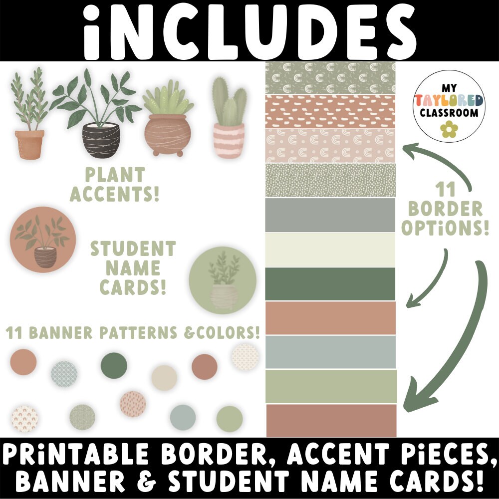 Plant Boho Neutral Bulletin Board Kit Plant Bulletin Board - Etsy