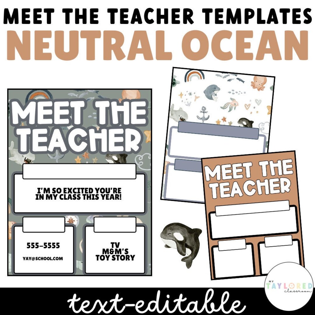 Neutral Ocean Meet the Teacher Templates | EDITABLE | Modern Ocean ...