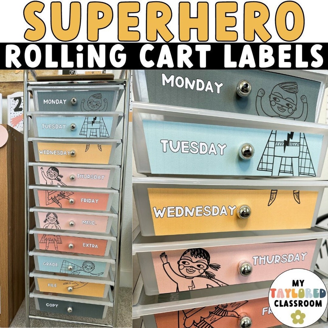 Superhero Rolling Cart Labels EDITABLE Superhero Classroom - Etsy