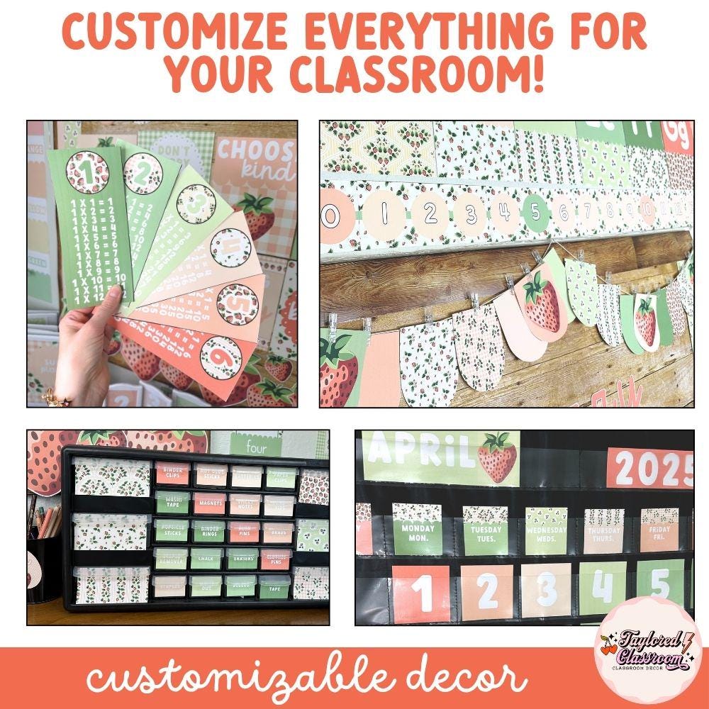 Vintage Strawberry Classroom Decor Bundle - EDITABLE Powerpoint and ...