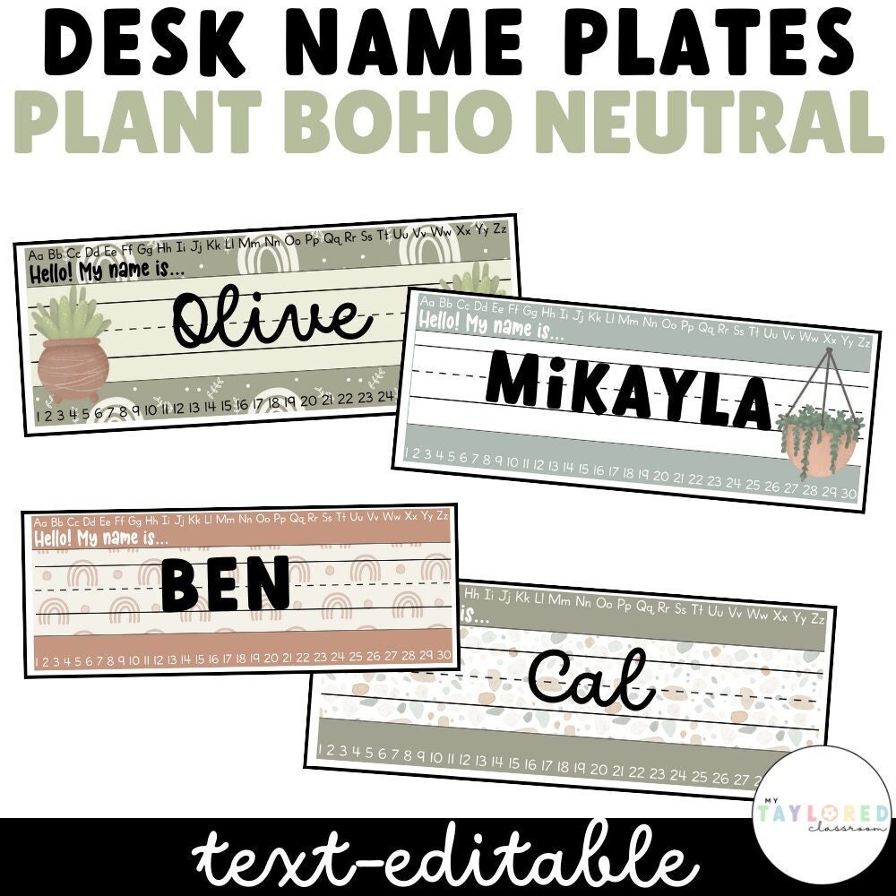 Plant Boho Neutral Desk Name Plates | EDITABLE | Plant Classroom Decor ...