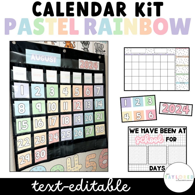 Pastel Rainbow Classroom Calendar Kit EDITABLE Pastel Classroom Decor ...