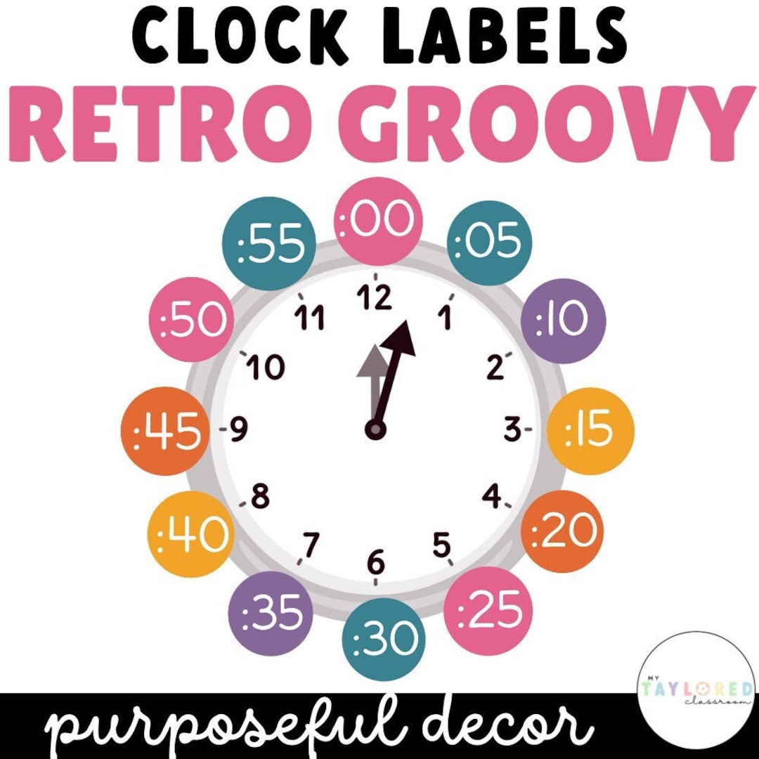 Retro Groovy Clock Labels | Retro Groovy Classroom Decor - Etsy