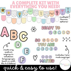School Doodles Classroom Bulletin Board Kit | EDITABLE | Calm Pastel ...