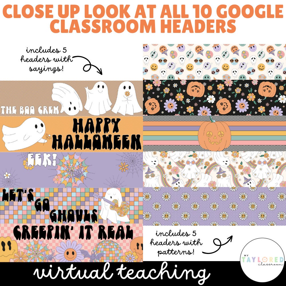 Halloween Retro Groovy Google Classroom Headers | Halloween Classroom ...