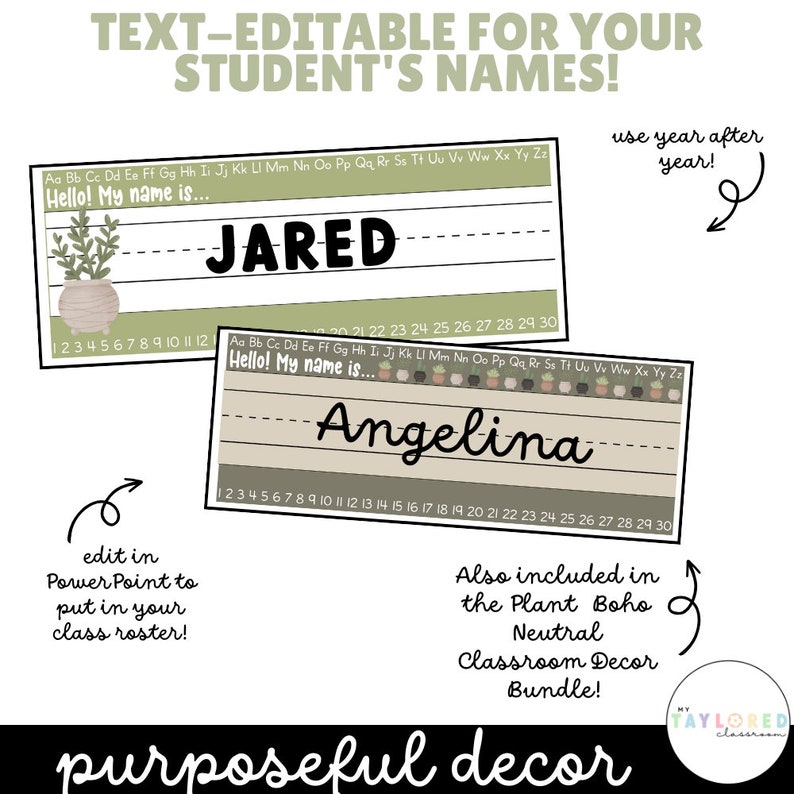 Plant Boho Neutral Desk Name Plates | EDITABLE | Plant Classroom Decor ...