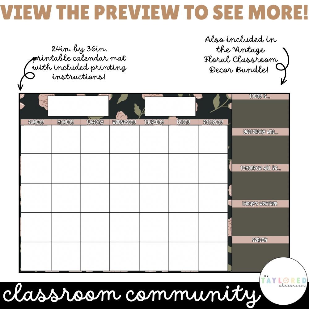Vintage Floral Classroom Calendar Kit | EDITABLE | Vintage Classroom ...
