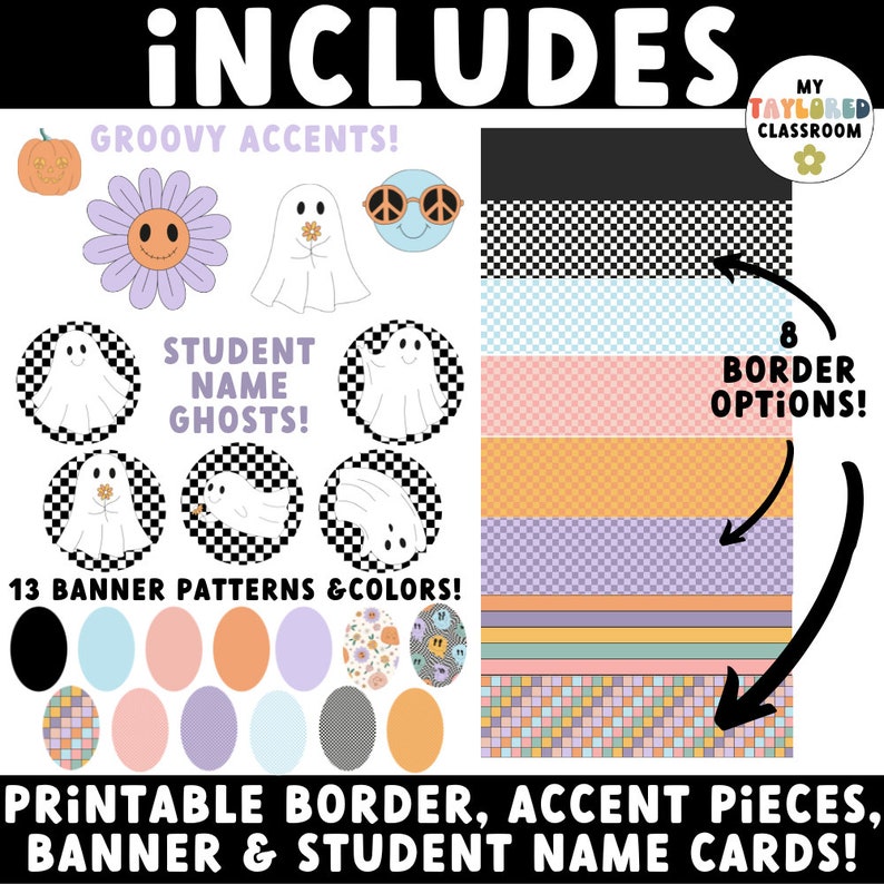 Halloween Retro Groovy Bulletin Board Kit or Door Decor | Halloween ...