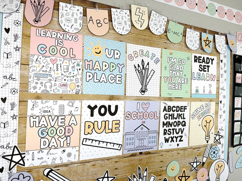 School Doodles Classroom Posters EDITABLE Calm Pastel Classroom Decor ...