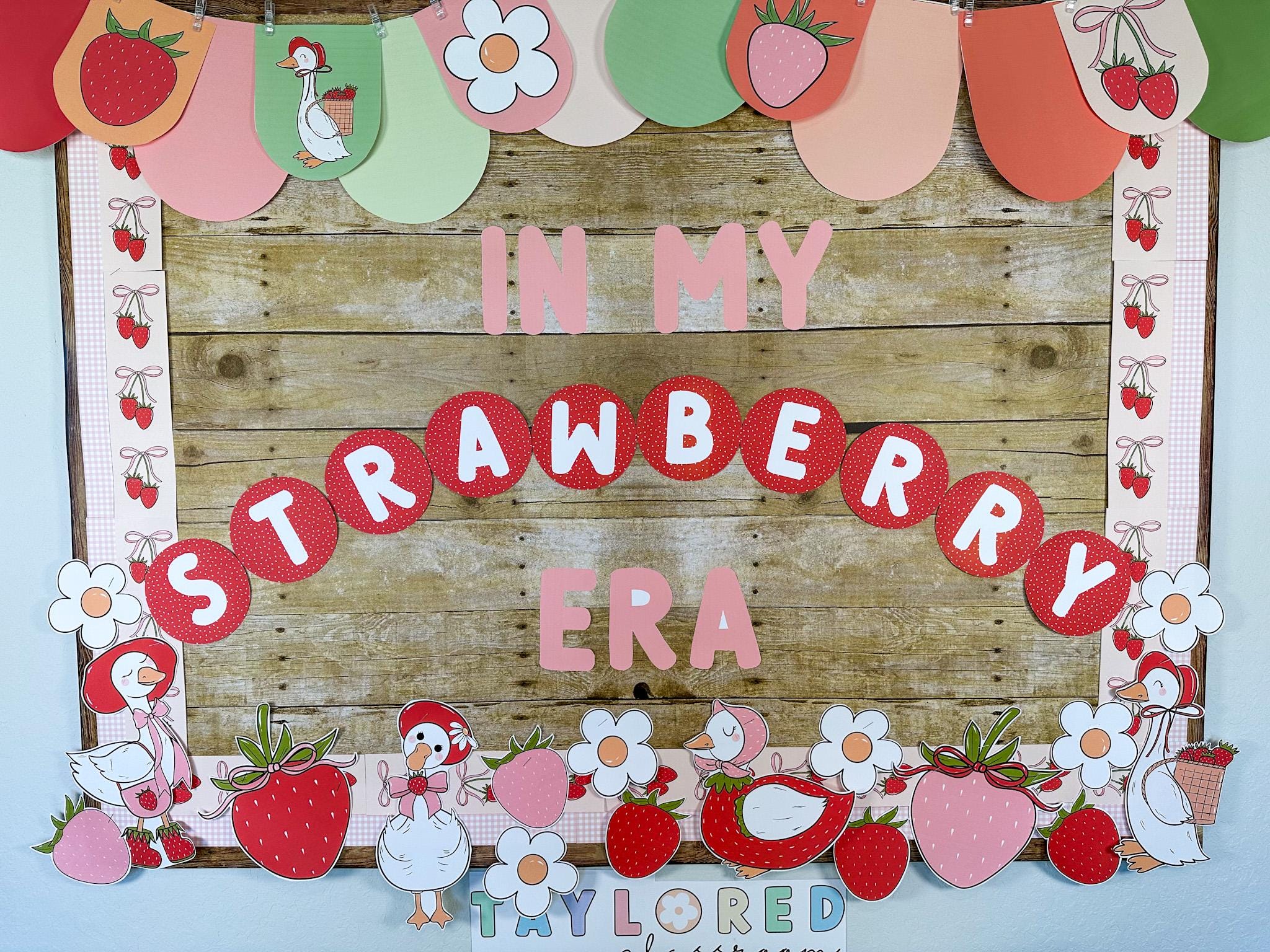 Spring Strawberry Goose Bulletin Board | March April Bulletin Board ...