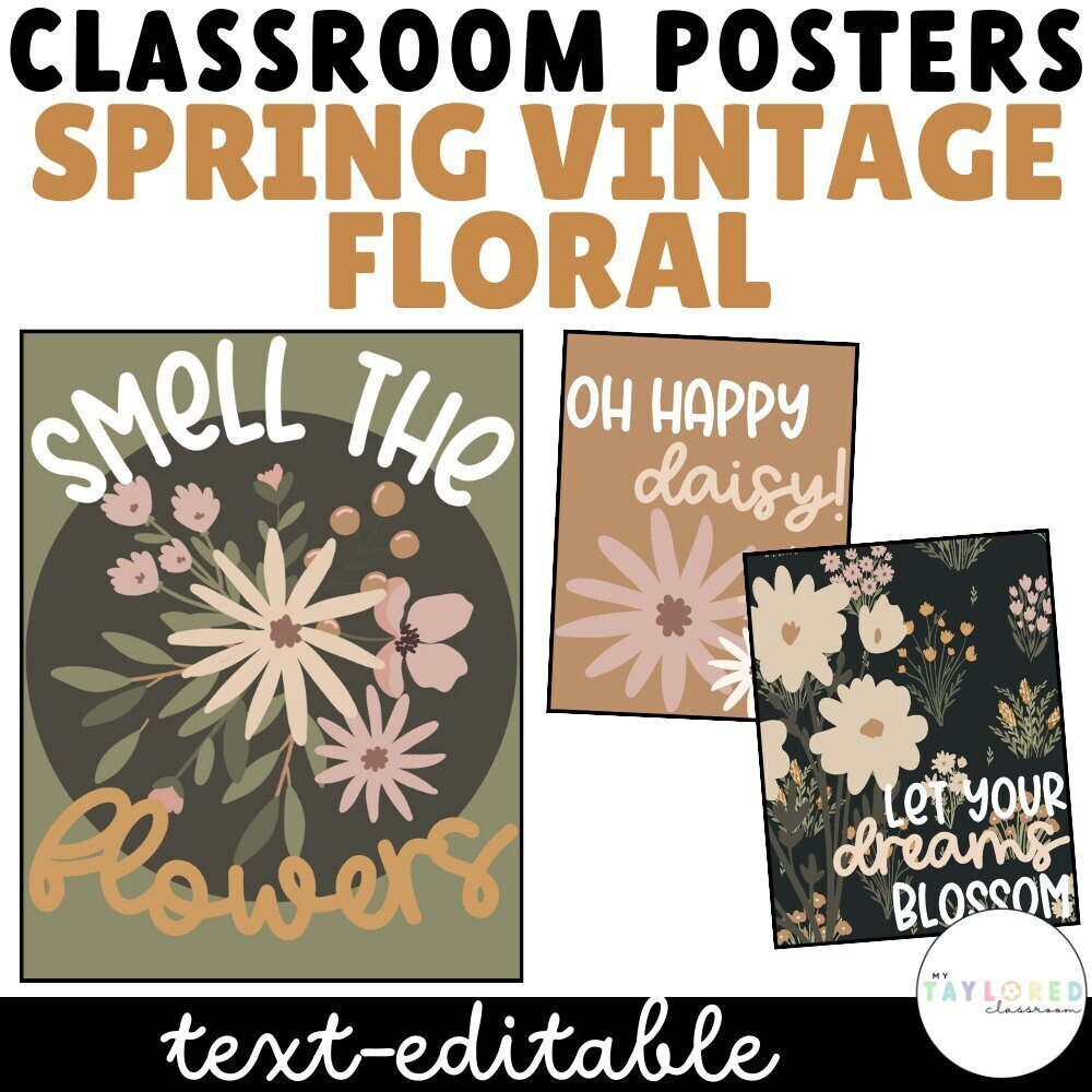 Spring Vintage Floral Classroom Posters Spring Posters Easter Classroom ...