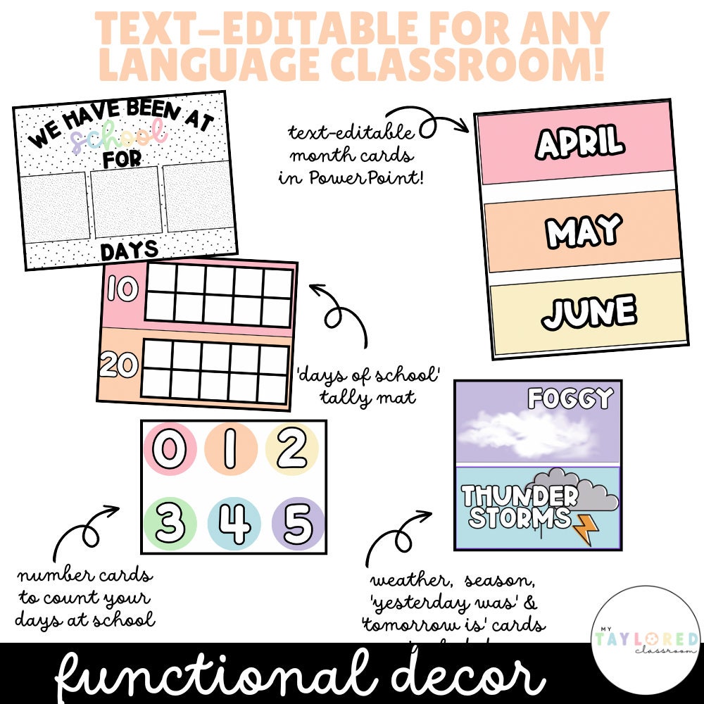 Pastel Rainbow Classroom Calendar Kit | EDITABLE | Pastel Classroom ...