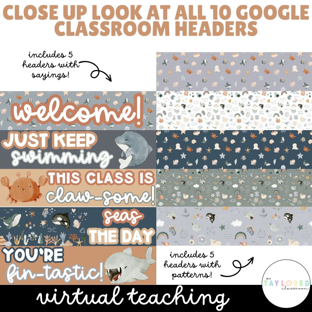Neutral Ocean Google Classroom Headers | Ocean Classroom Decor ...