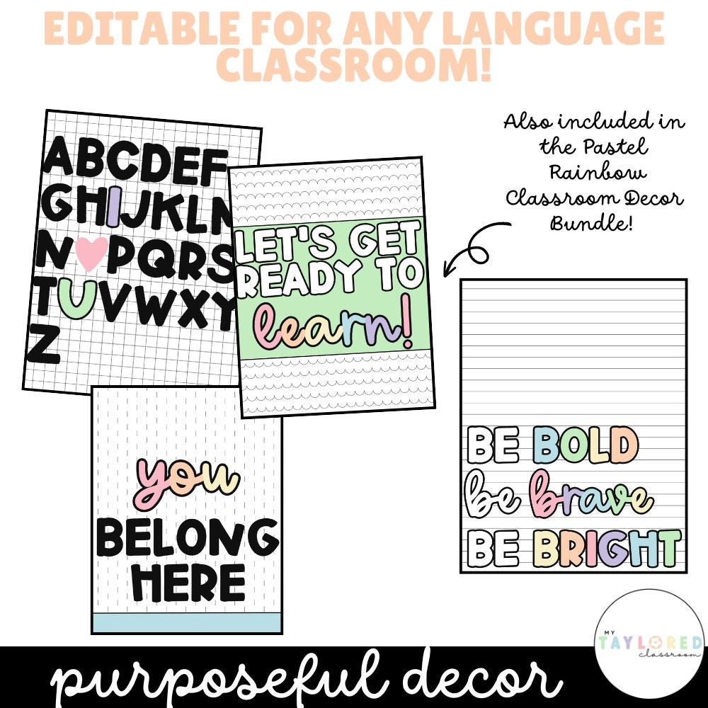 Pastel Rainbow Classroom Posters EDITABLE Pastel Classroom Decor - Etsy