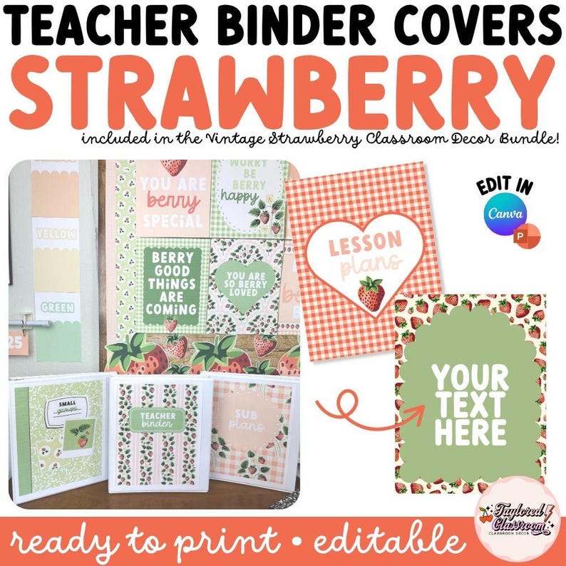 Vintage Strawberry Teacher Binder Covers - EDITABLE Covers and Spines ...