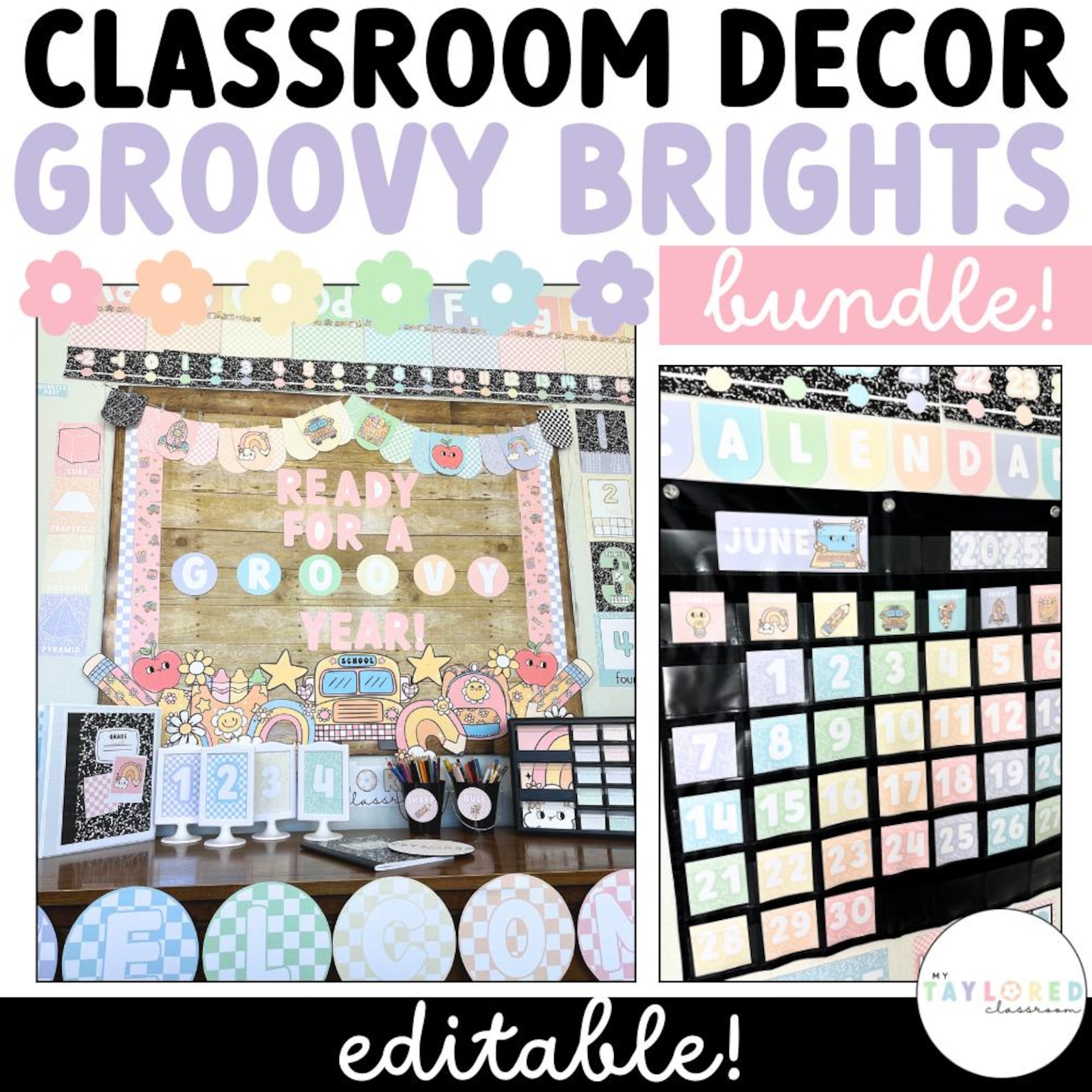 Groovy Brights Classroom Decor Bundle – Editable - Composition Notebook ...