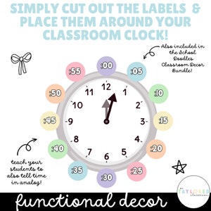 School Doodles Classroom Clock Labels | Calm Pastel Classroom Decor ...