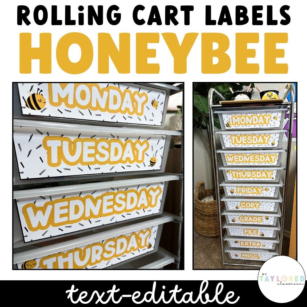 Honeybee Teacher Rolling Cart Labels | EDITABLE | Bee-themed Classroom ...