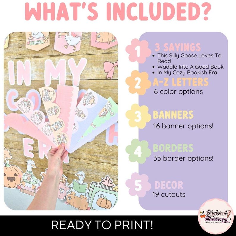 Fall Goose Reading Bulletin Board Kit - Pastel Classroom Decor - Etsy