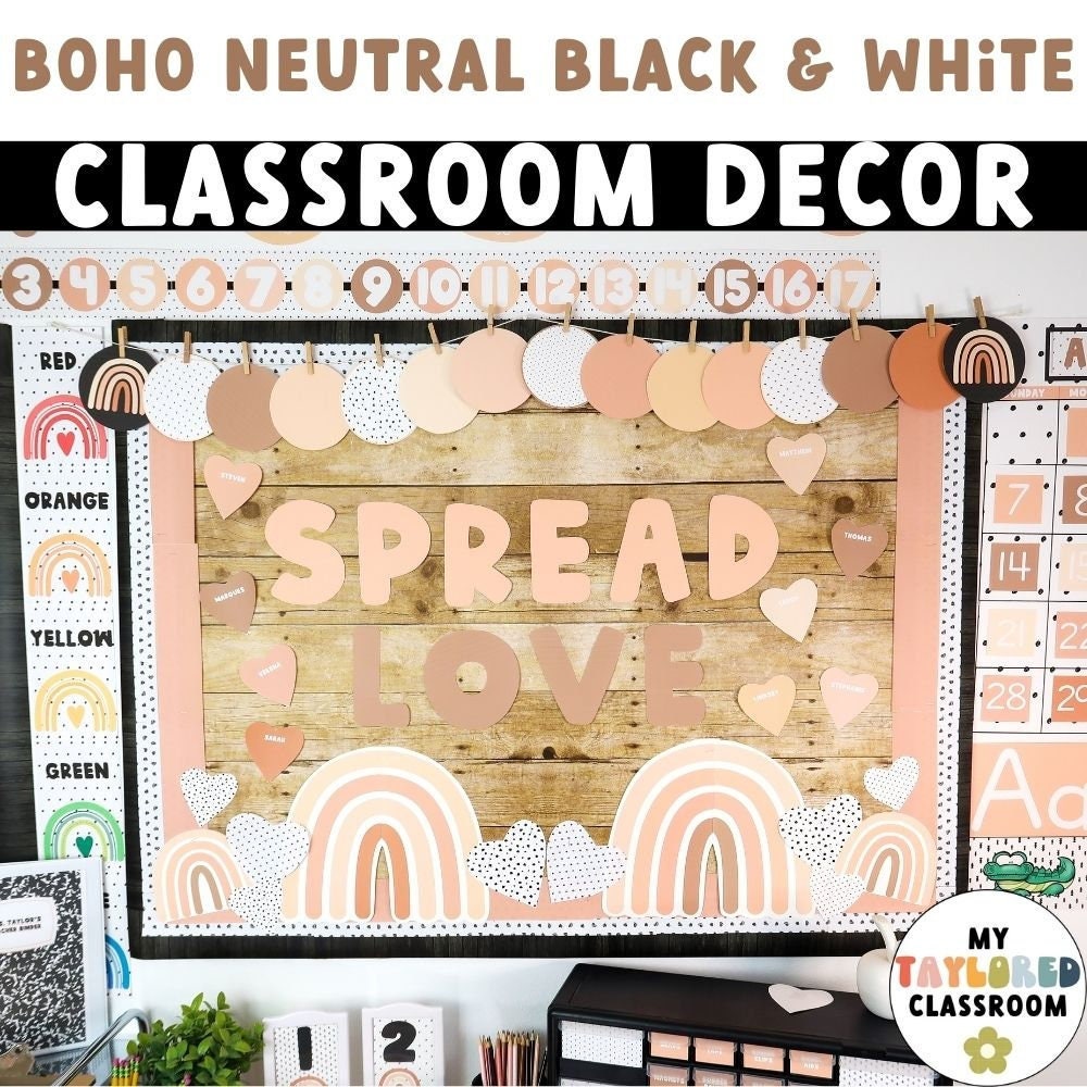 Boho Neutral Diversity Classroom Decor Black and White Classroom Decor ...