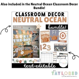 Neutral Ocean Classroom Bulletin Board Kit | EDITABLE | Modern Ocean ...