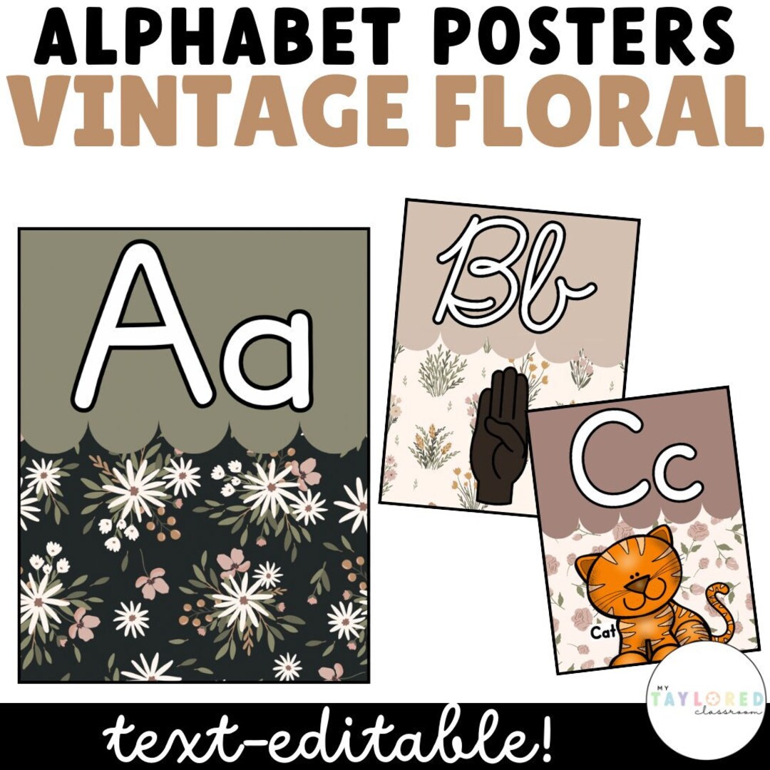 Vintage Floral Alphabet Classroom Posters | Editable, Sign Language ...