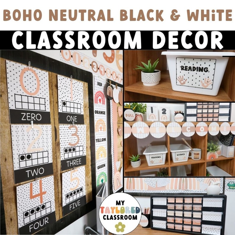 Boho Neutral Diversity Classroom Decor Black and White Classroom Decor ...