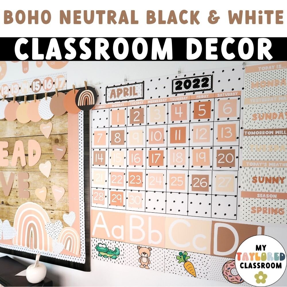 Boho Neutral Diversity Classroom Decor Black and White Classroom Decor ...