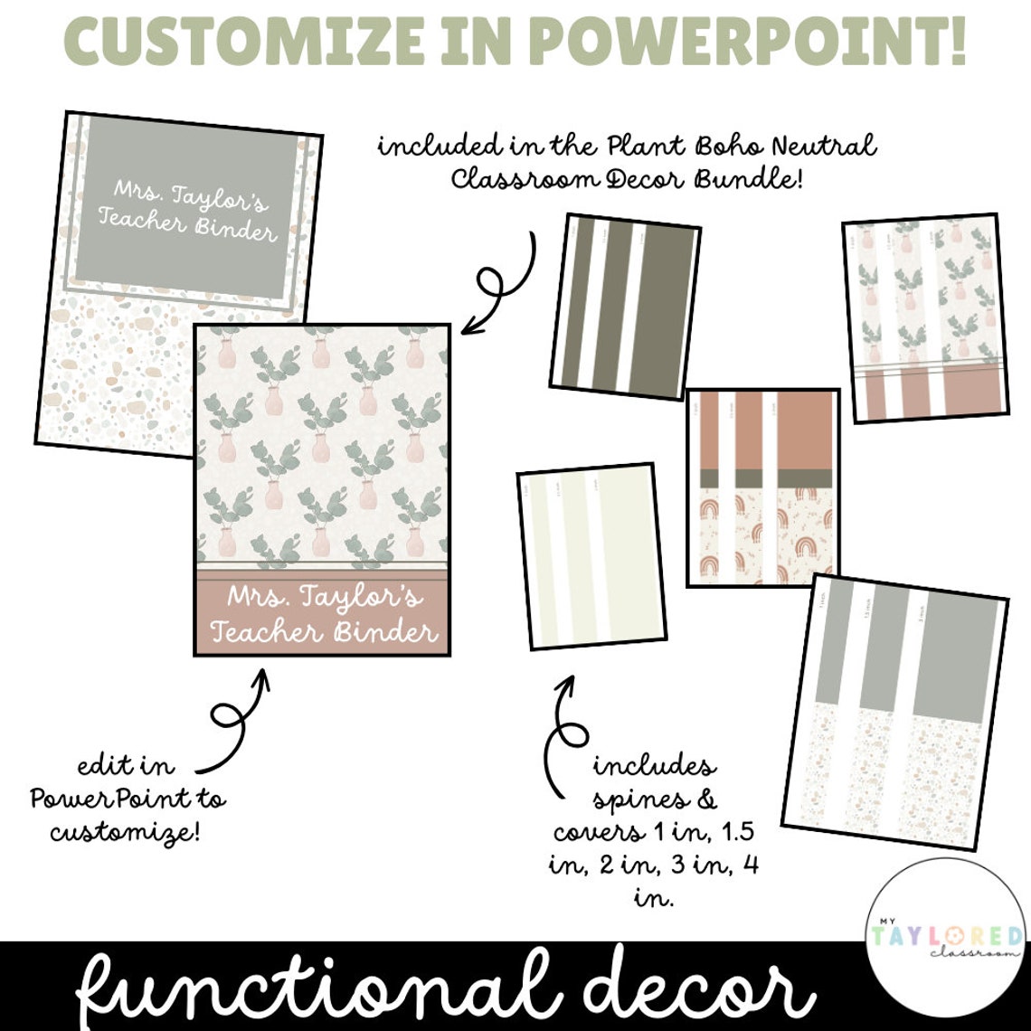 Plant Boho Neutral Teacher Binder Covers | Plant Classroom Decor ...