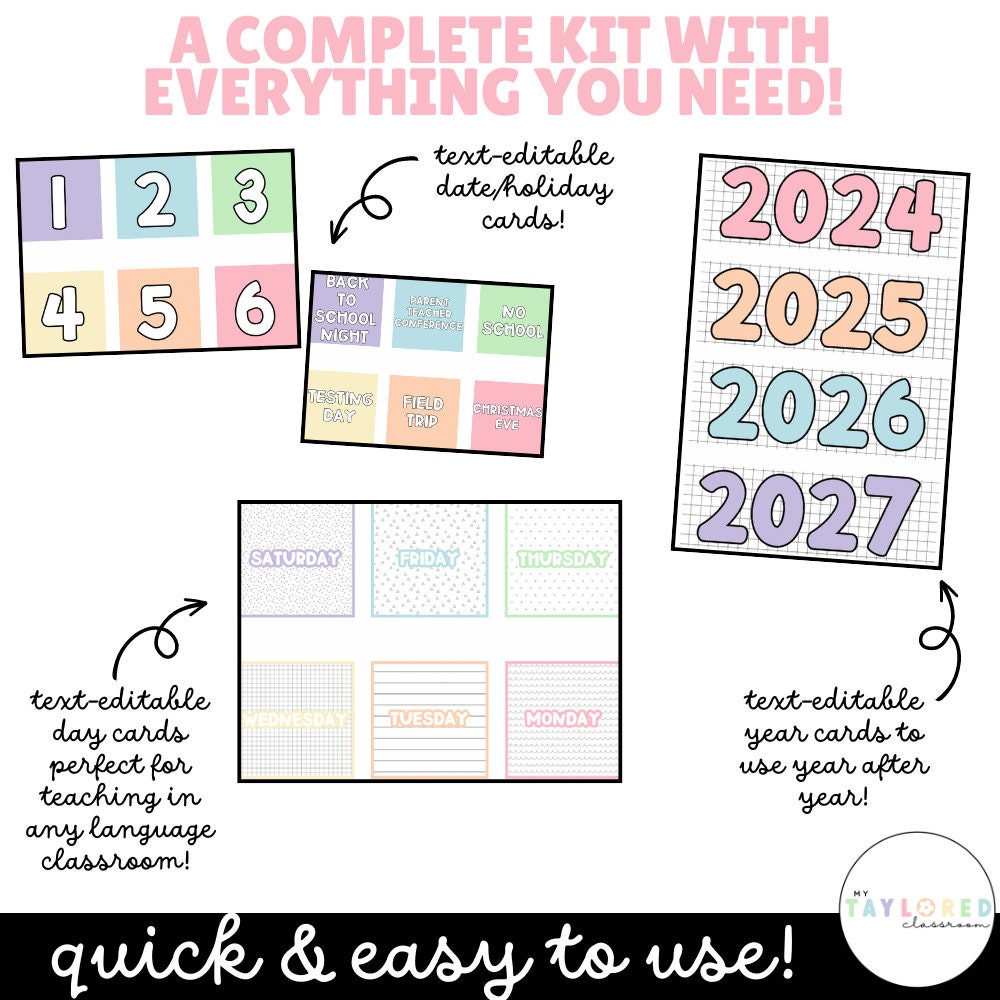 Pastel Rainbow Classroom Calendar Kit | EDITABLE | Pastel Classroom ...