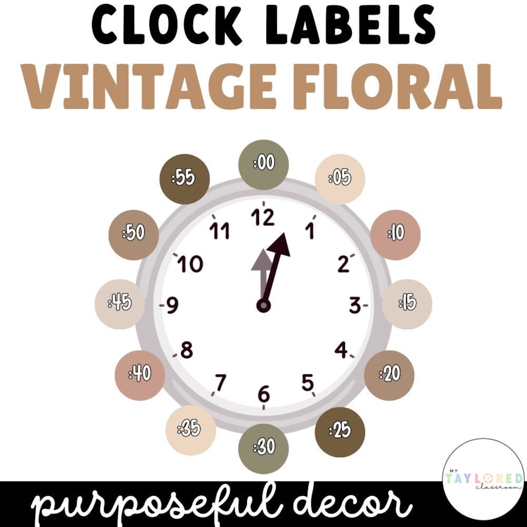 Vintage Floral Classroom Clock Labels | Vintage Classroom Decor ...