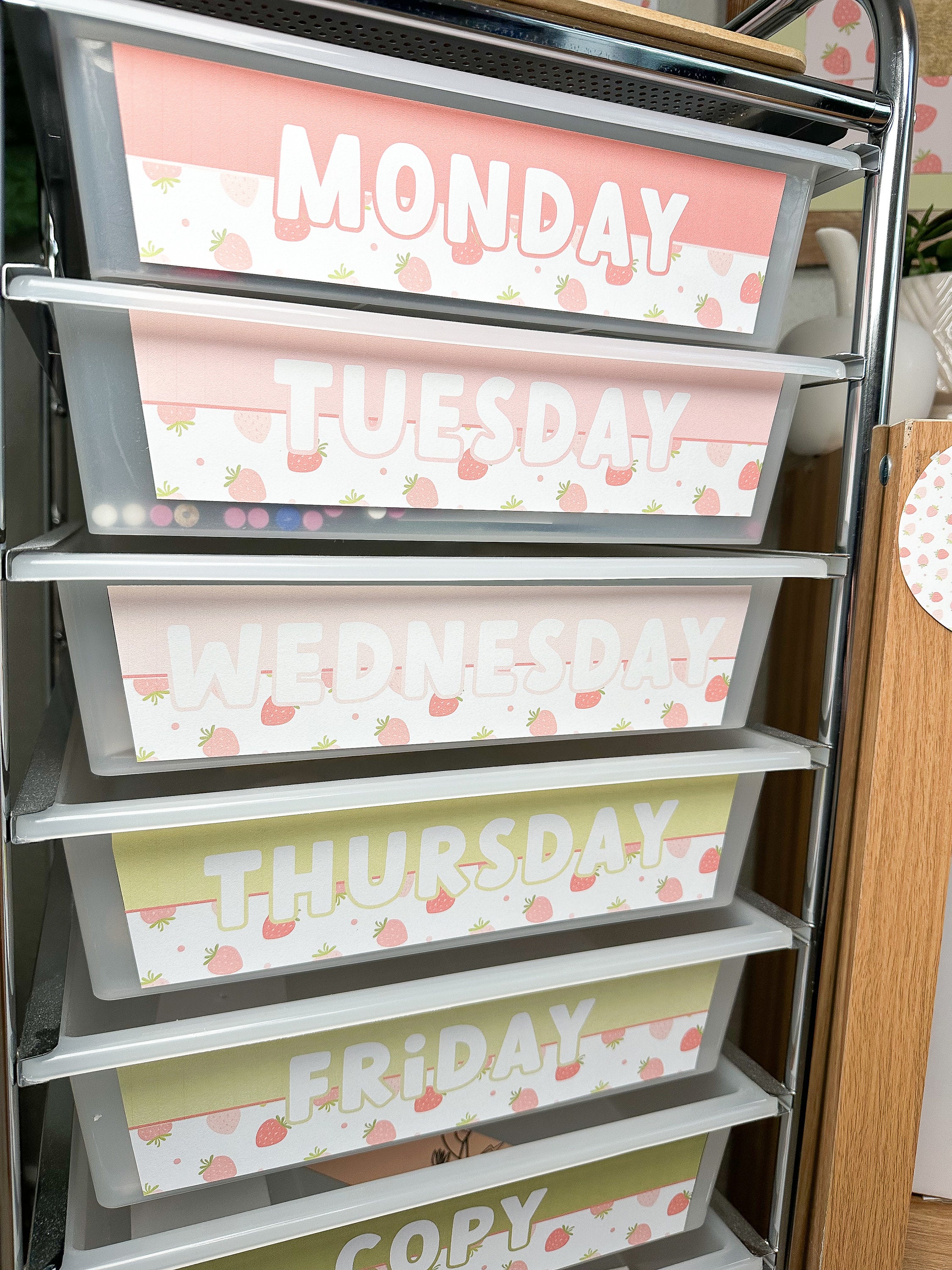 Strawberry Teacher Rolling Cart Labels | EDITABLE | Strawberry ...