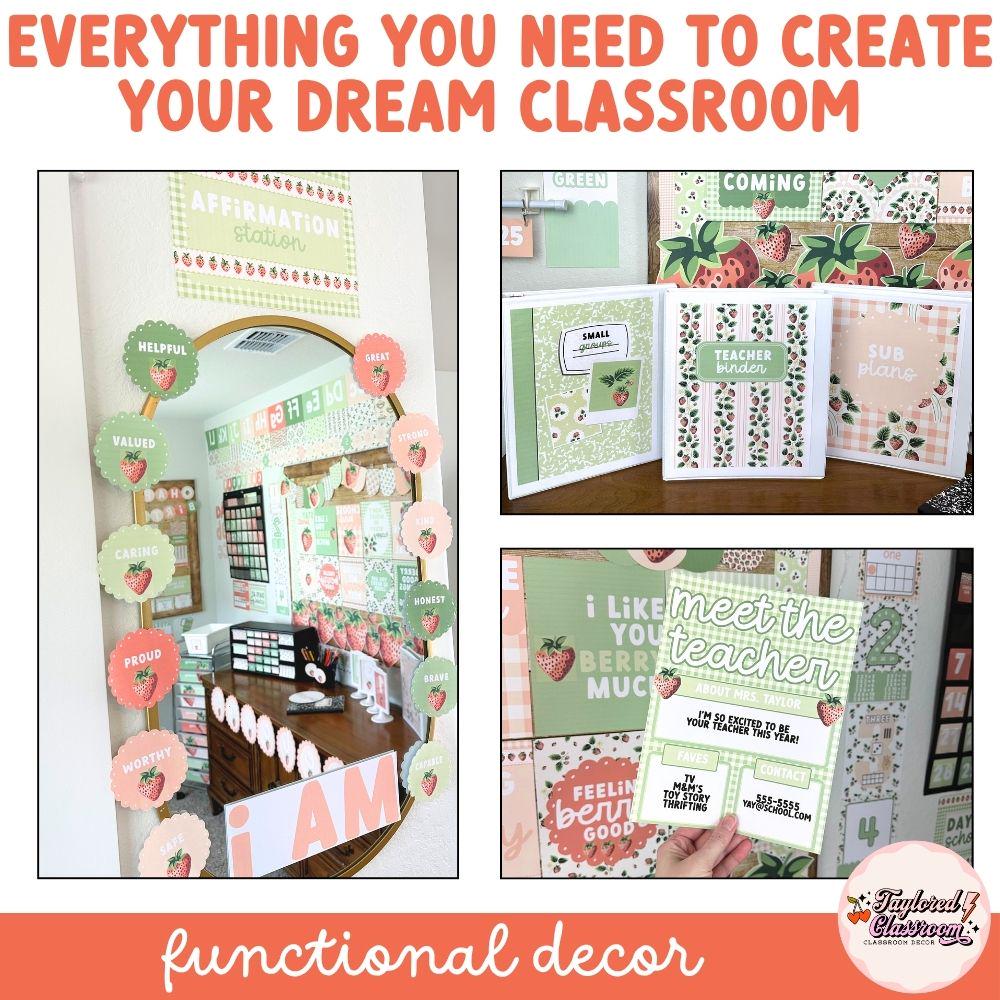 Vintage Strawberry Classroom Decor Bundle - EDITABLE Powerpoint and ...