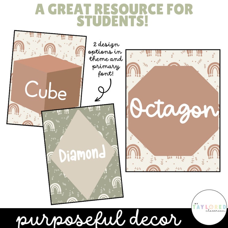 Plant Boho Neutral Shape Posters | Plant Classroom Decor - Etsy