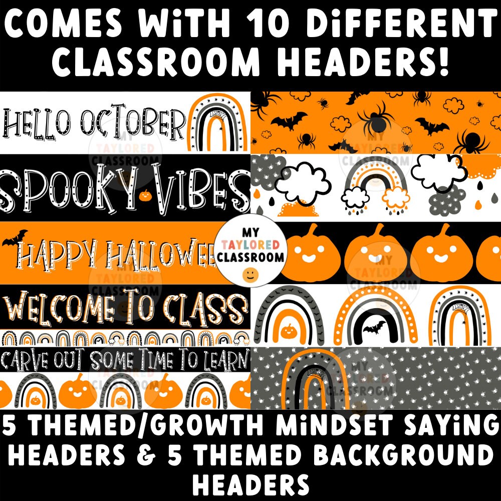 Halloween Boho Rainbow Google Classroom Headers - Etsy