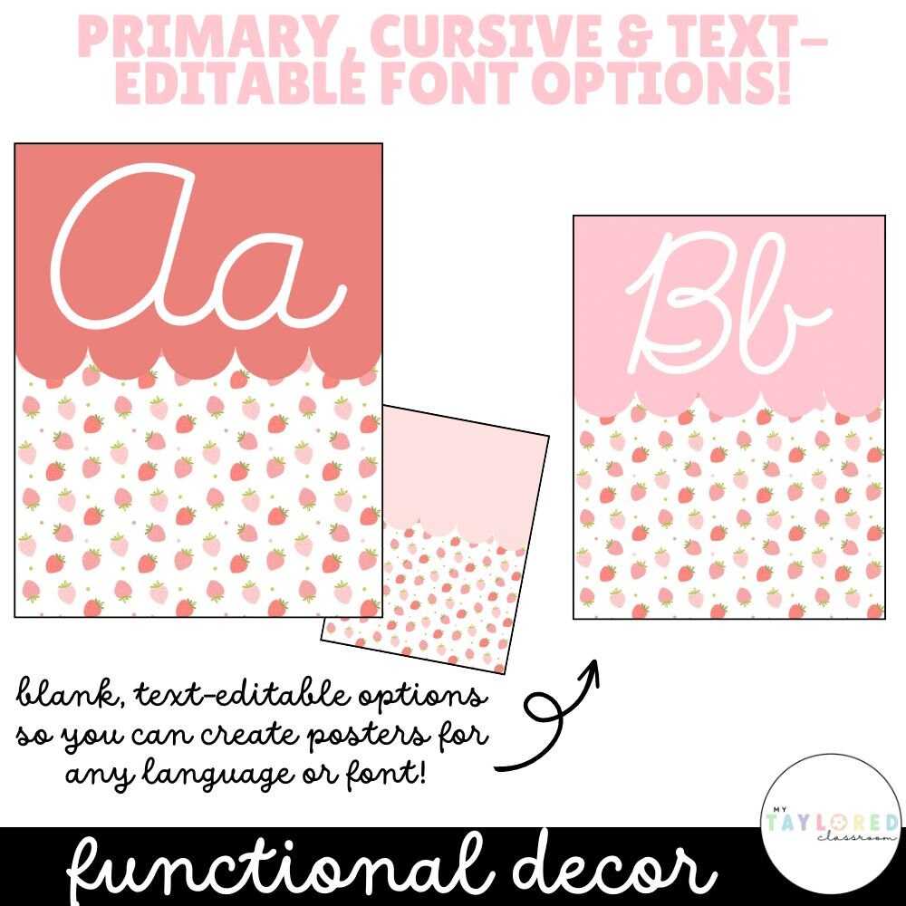 Strawberry Alphabet Classroom Posters | EDITABLE | Strawberry Classroom ...