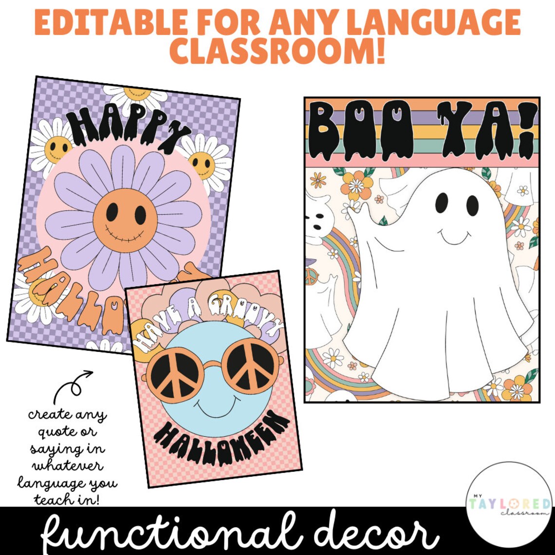Halloween Retro Groovy Classroom Posters | Halloween Classroom Posters ...