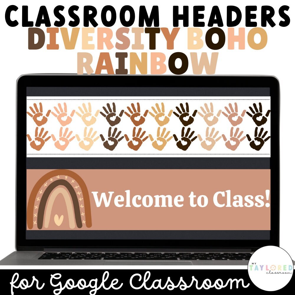 Diversity Boho Rainbow Google Classroom Headers | Classroom Decor ...