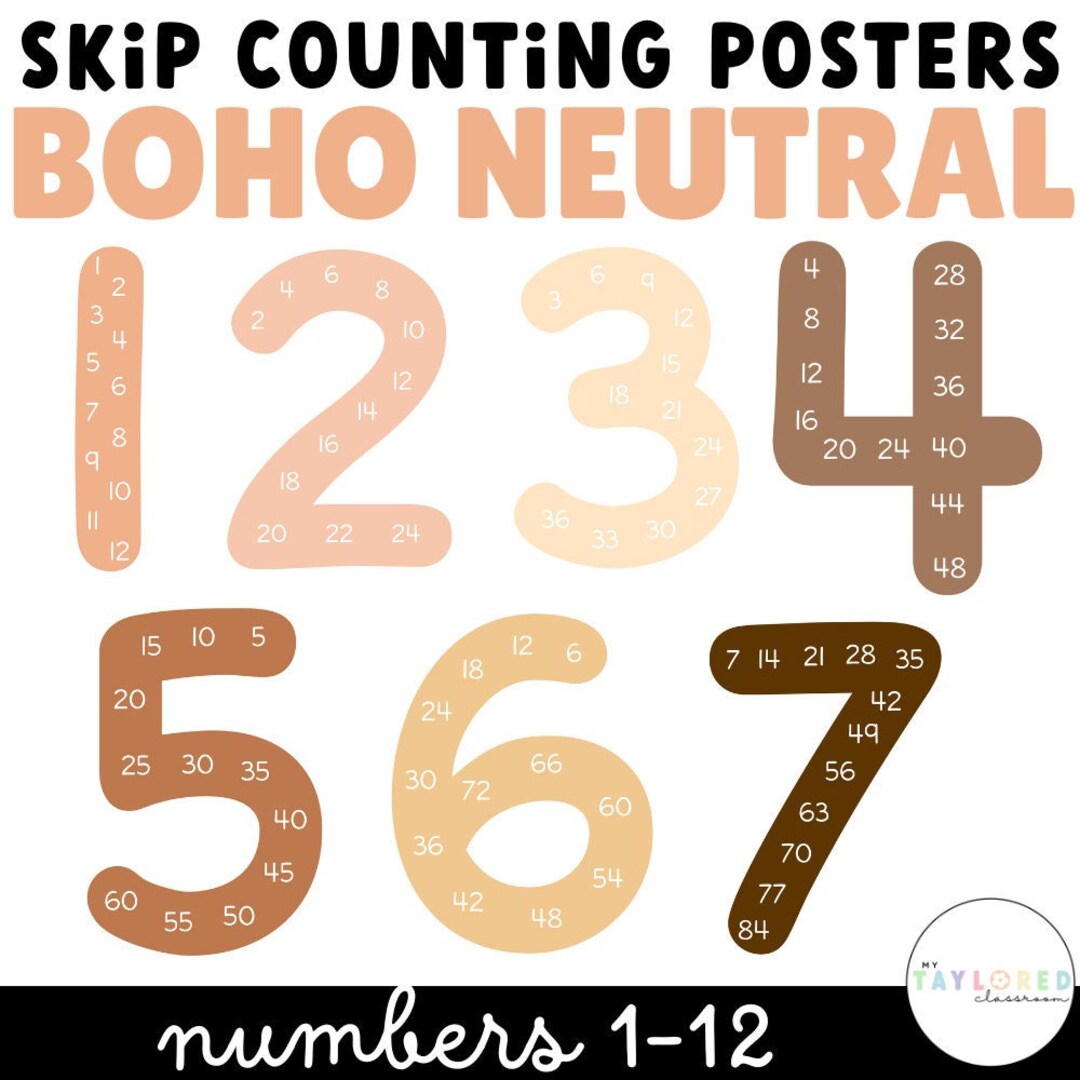 Boho Neutral Skip Counting Posters | Diversity Classroom Decor | Boho ...