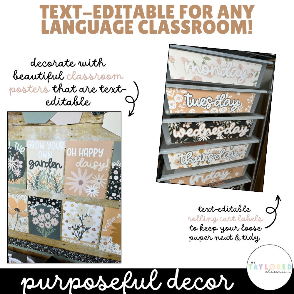 Vintage Floral Classroom Decor Bundle | Editable Decor - Etsy