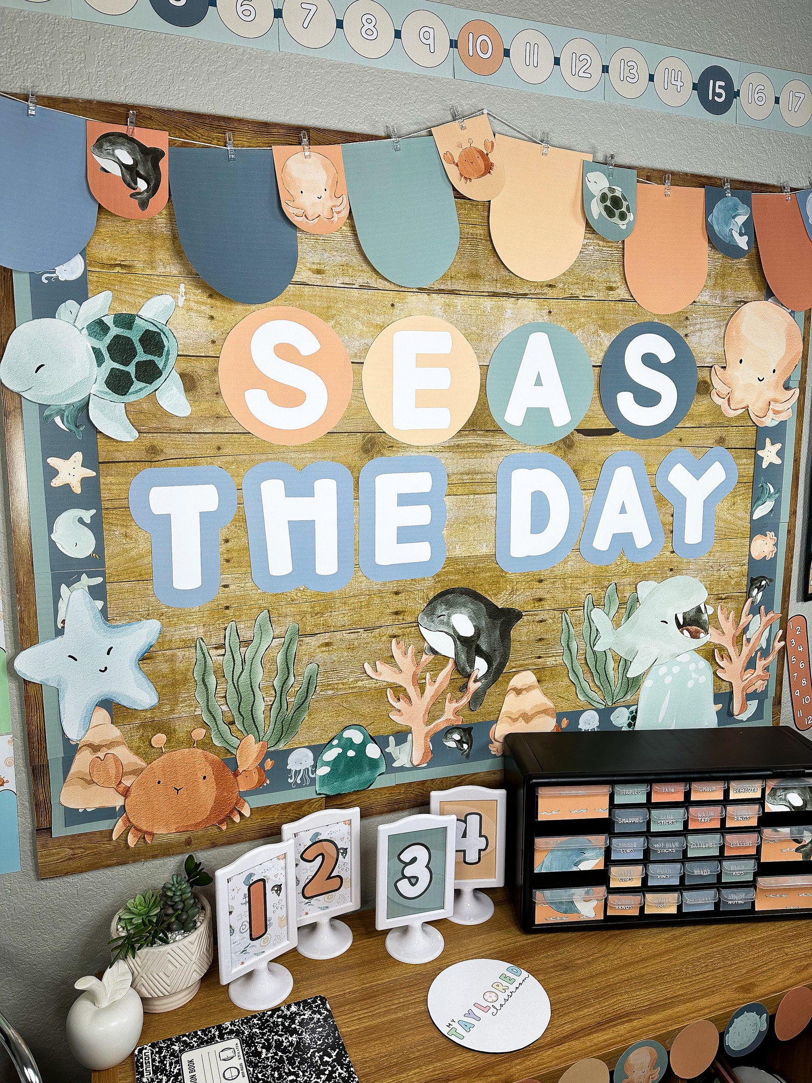 Neutral Ocean Classroom Bulletin Board Kit | EDITABLE | Modern Ocean ...