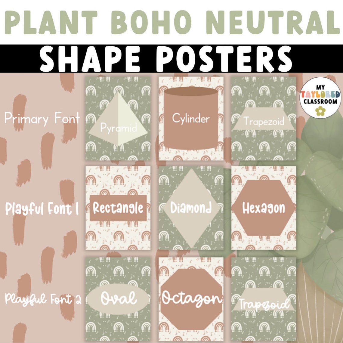 Plant Boho Neutral Shape Posters Plant Classroom Decor - Etsy
