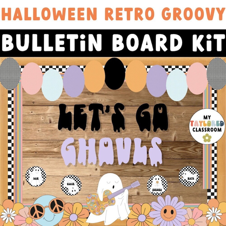 Halloween Retro Groovy Bulletin Board Kit or Door Decor | Halloween ...