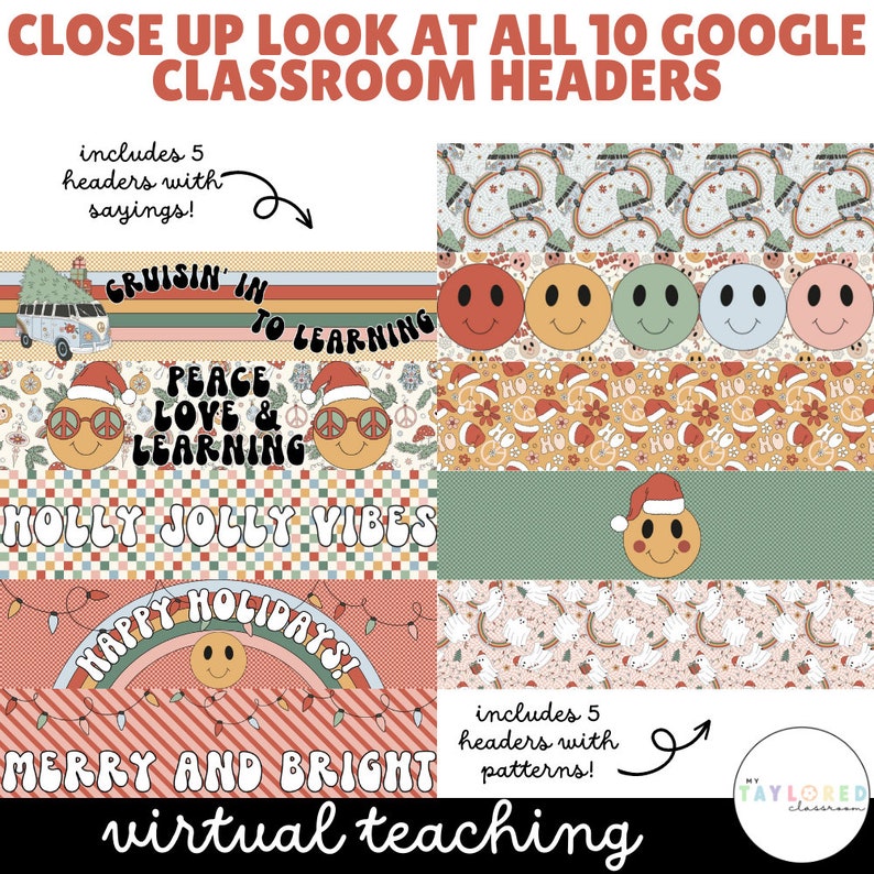 Christmas Retro Groovy Google Classroom Headers | Christmas Classroom ...