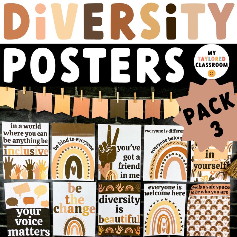 Diversity Posters Pack 3 Classroom Posters Boho Rainbow - Etsy