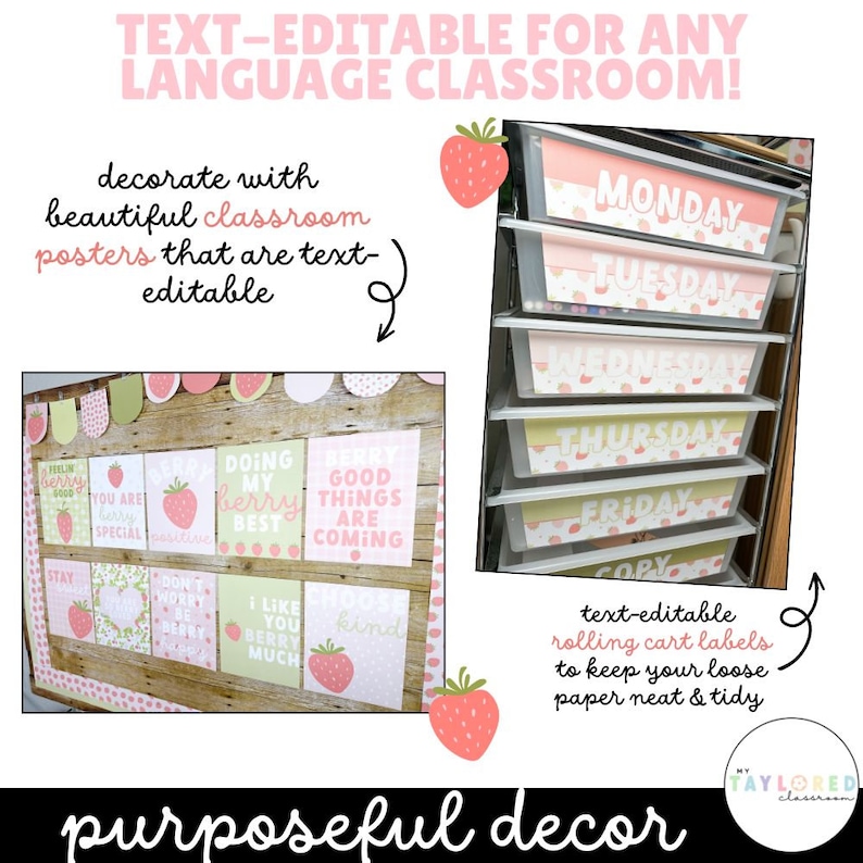 Strawberry Classroom Decor | EDITABLE | Calm Pastel Classroom Decor - Etsy
