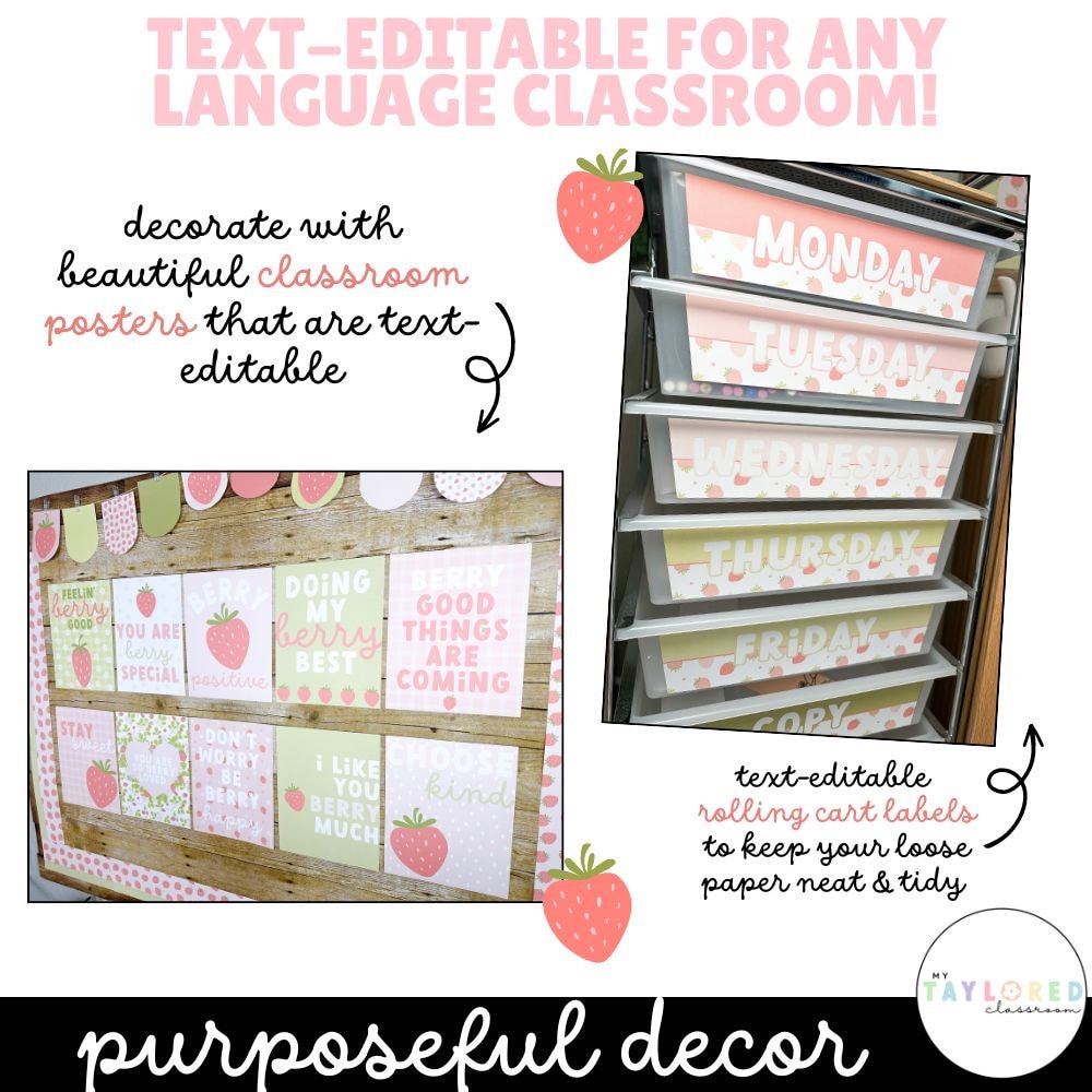 Strawberry Classroom Decor EDITABLE Calm Pastel Classroom Decor - Etsy