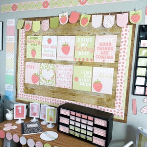Strawberry Classroom Decor | EDITABLE | Calm Pastel Classroom Decor - Etsy