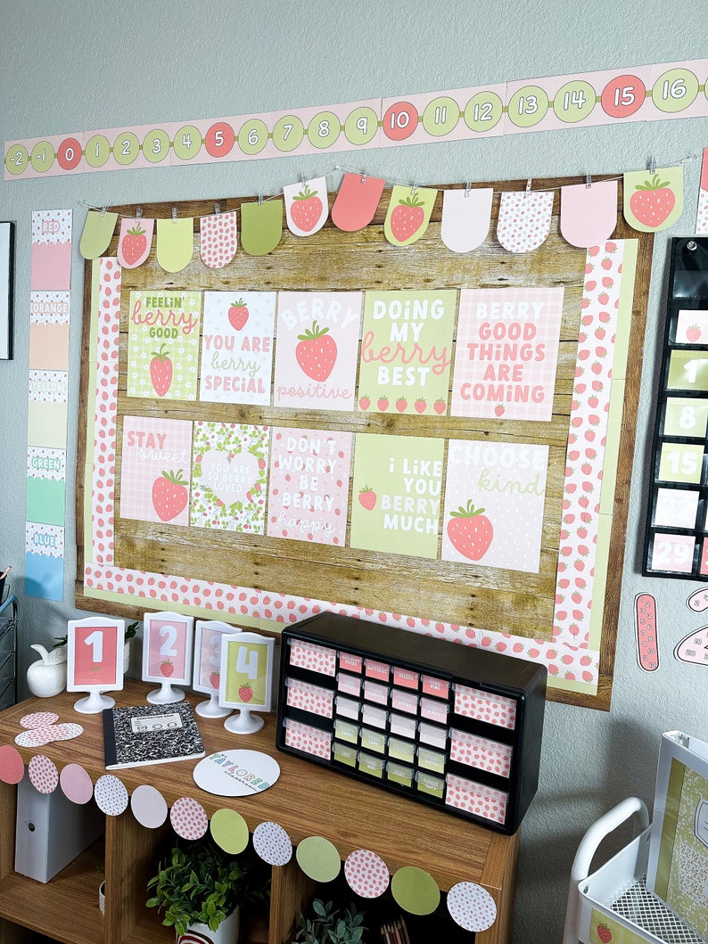 Strawberry Classroom Decor | EDITABLE | Calm Pastel Classroom Decor - Etsy