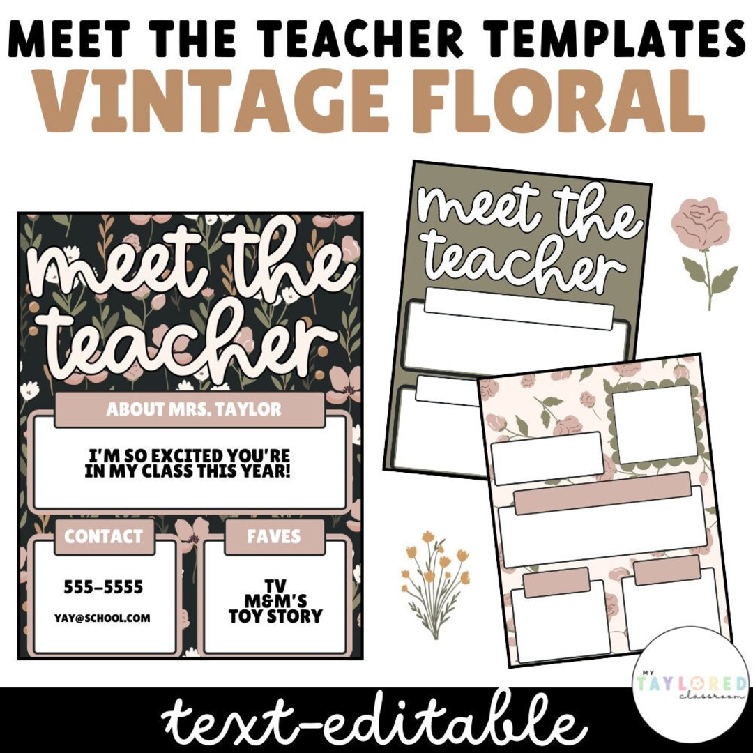 Vintage Floral Meet the Teacher Templates | EDITABLE | Vintage ...